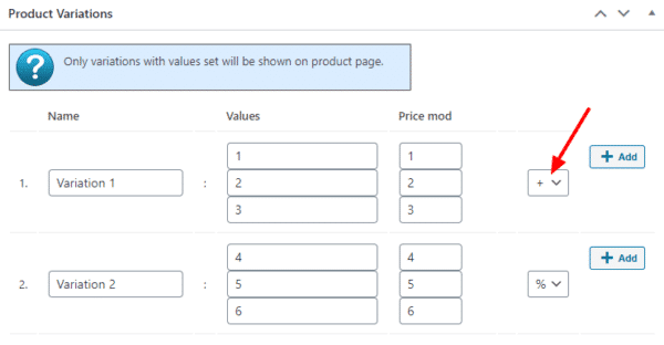 Variation Price Modification Type • eCommerce Product Catalog • impleCode